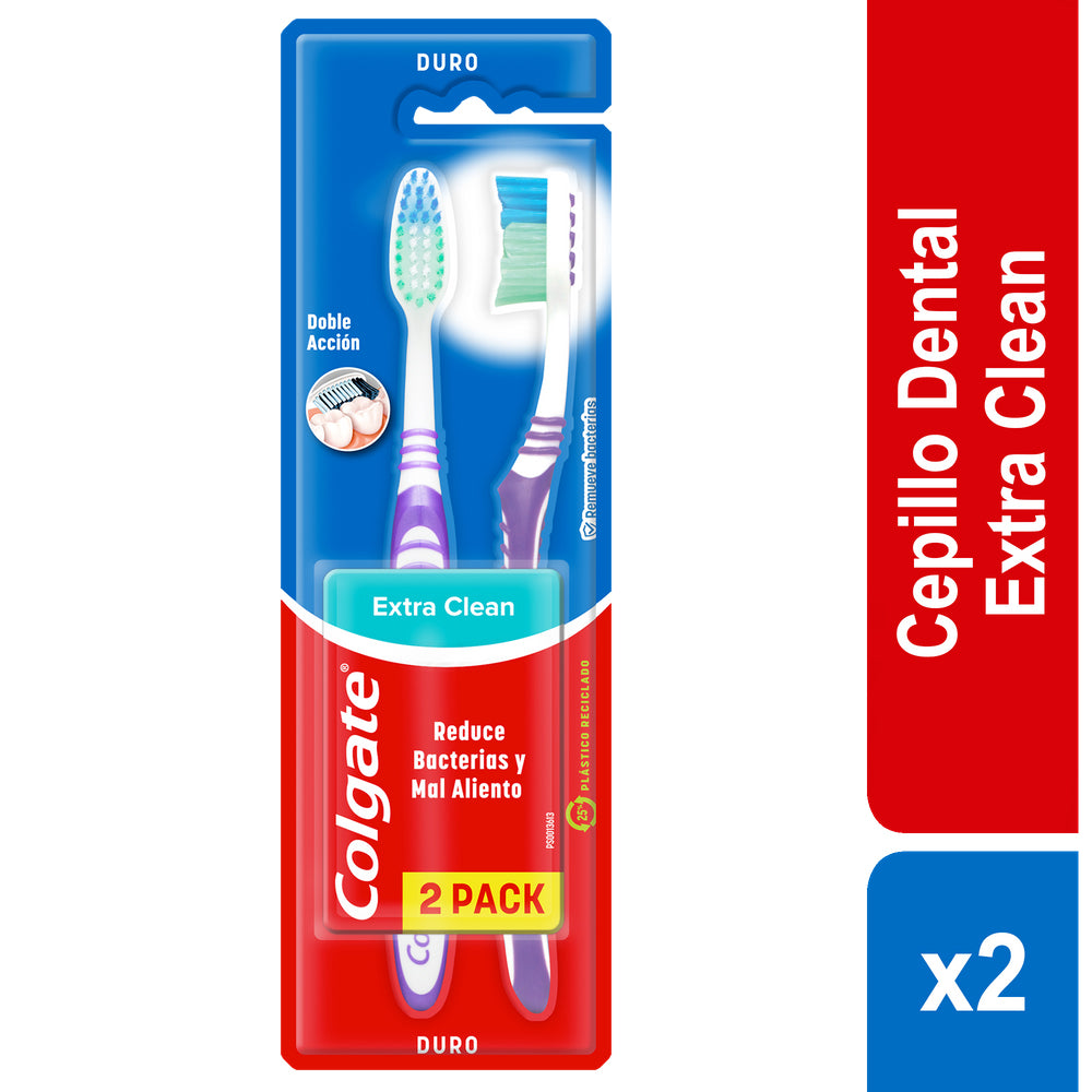Cepillo de Dientes Duro Colgate Extra Clean Doble Accion x 2 ...